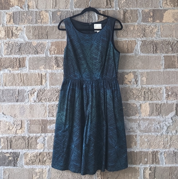 Modcloth | Dresses | Modcloth Blue Green Black Fit And Flare Midi Dress ...